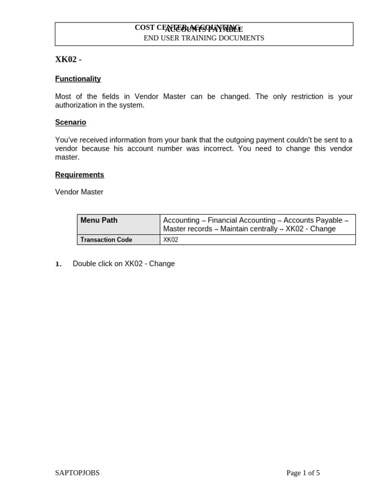 XK02 - Change Vendor Master | PDF | Accounts Payable | Accounting