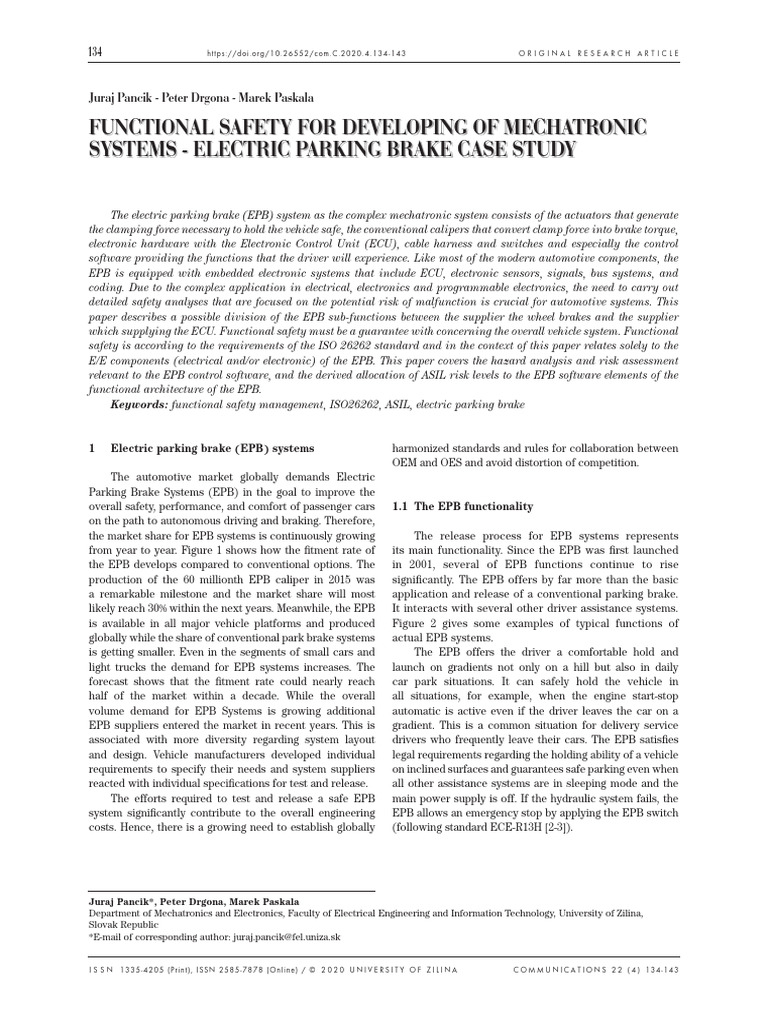 Functional Safety for Developing of Mechatronic Systems - Electric Parking Brake Case Study | PDF
