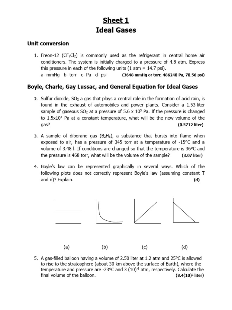 SHEET 1 (Ideal Gases) | PDF