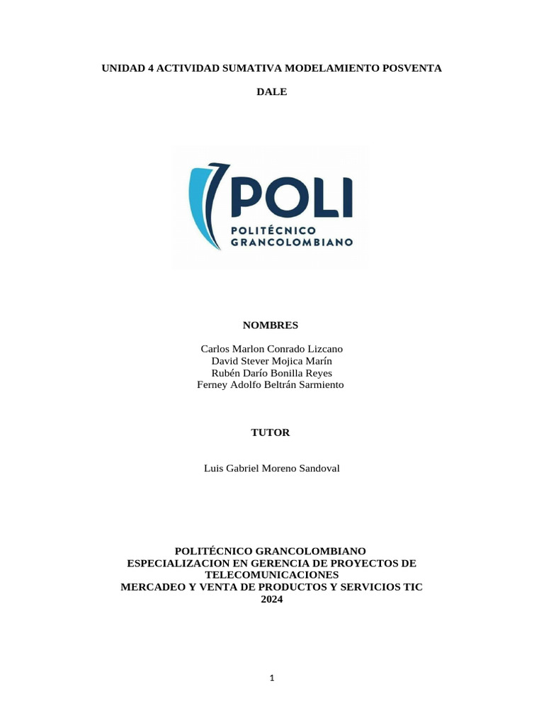 Unidad 4 Actividad Sumativa Modelamiento Posventa Dale-1 | PDF