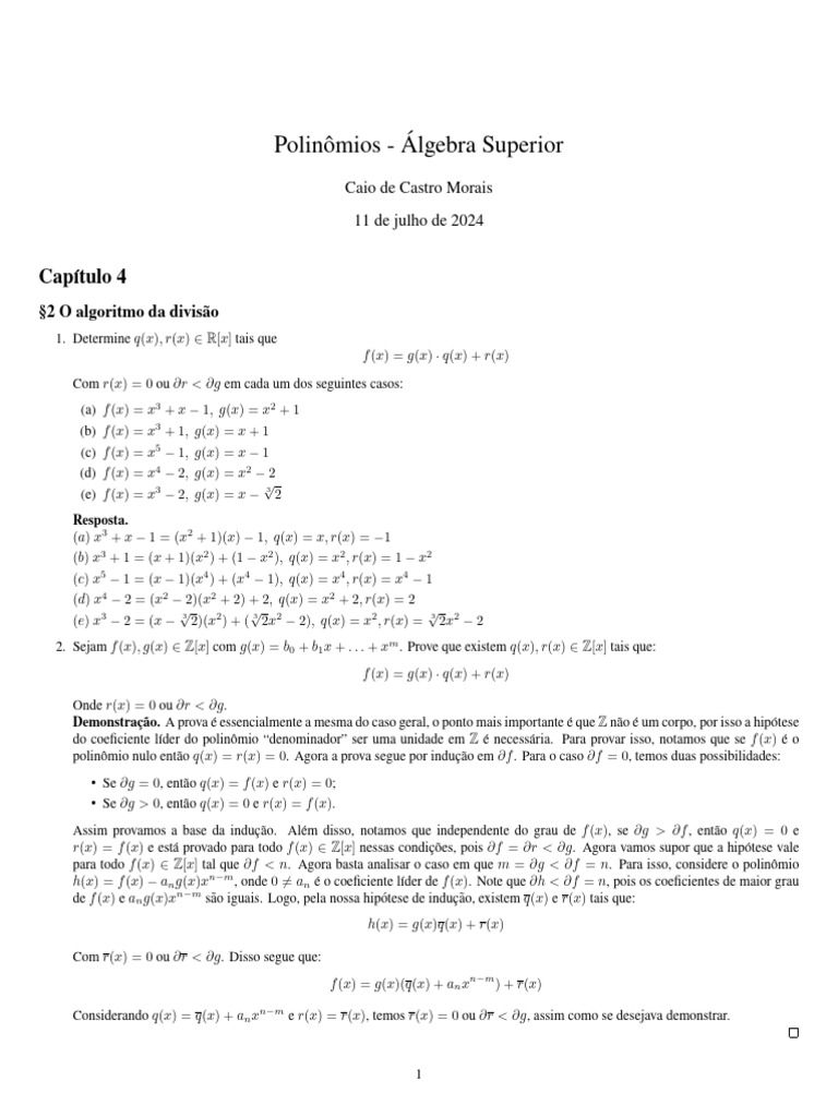 Polinômios Álgebra Superior | PDF