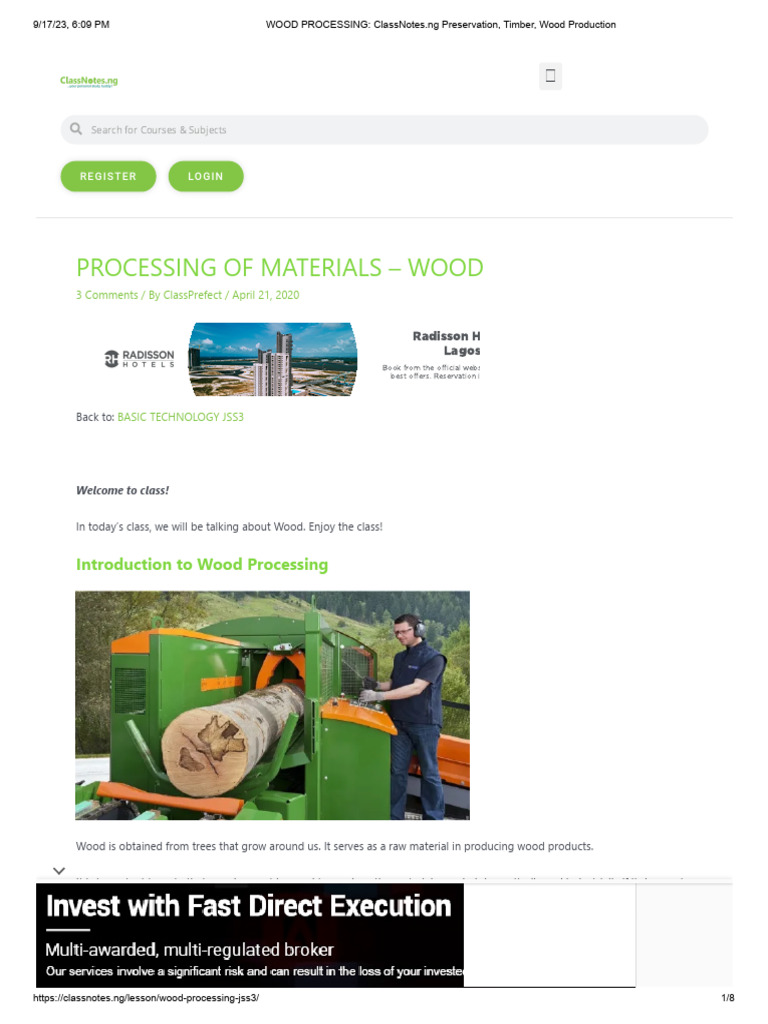 WOOD PROCESSING - ClassNotes - NG Preservation, Timber, Wood Production ...