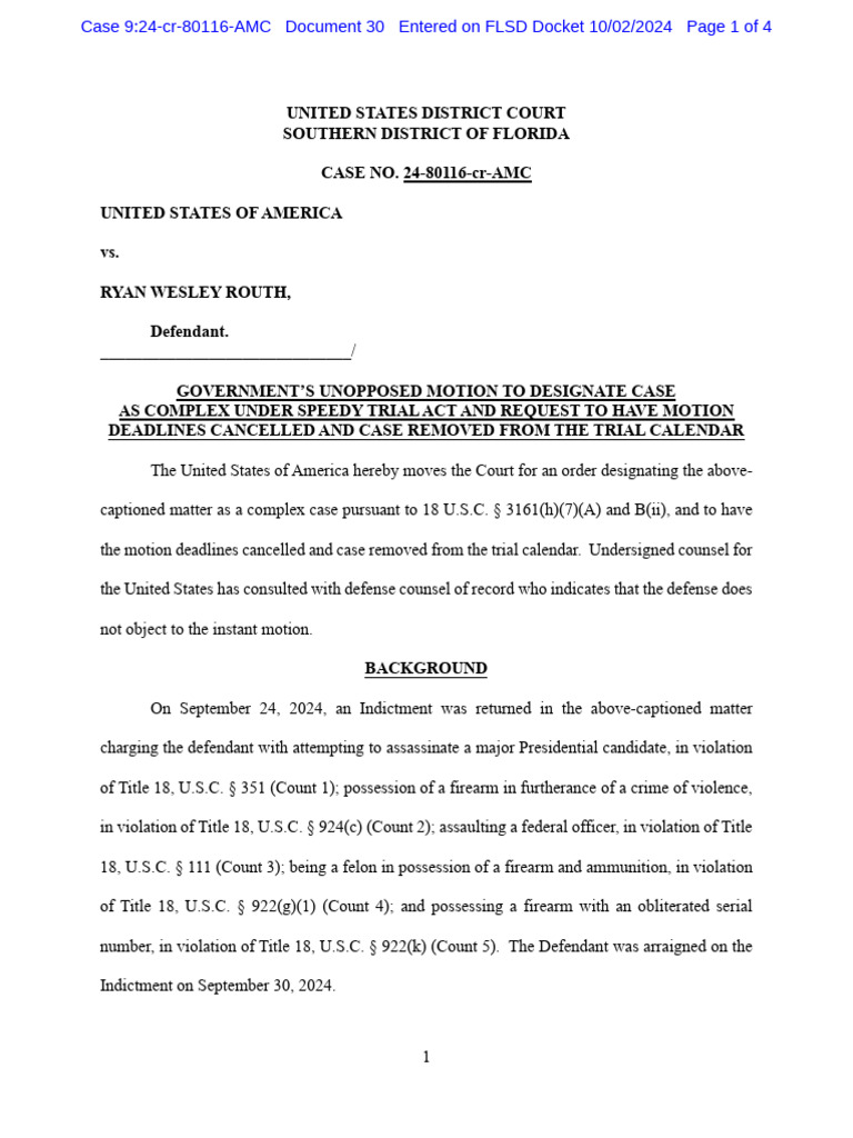 Government Motion For Indefinite Delay Ryan Routh | PDF | Continuance ...