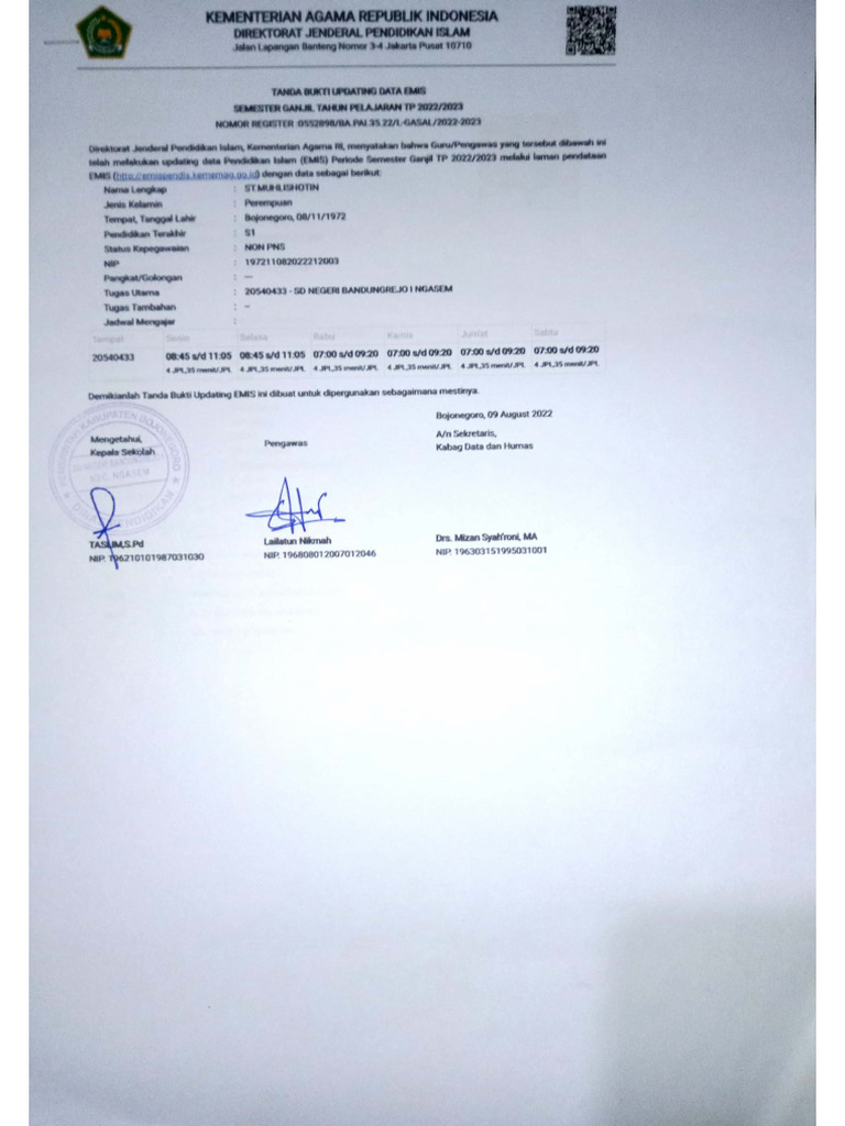 Bukti Updating Emis ST - Muhlishotin | PDF