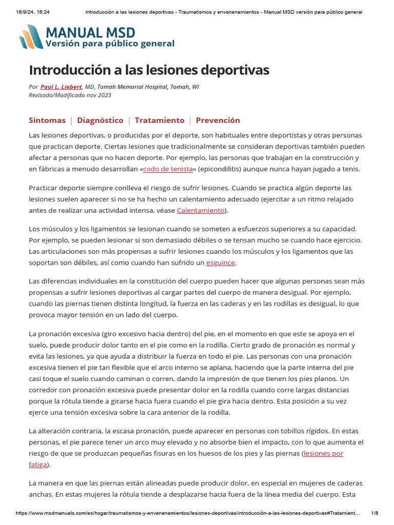 Introducción A Las Lesiones Deportivas - Traumatismos y Envenenamientos - Manual MSD Versión ...