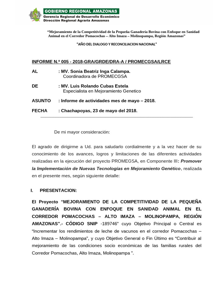 Informe Especialista Luis Cubas Mayo 2018 Pdf