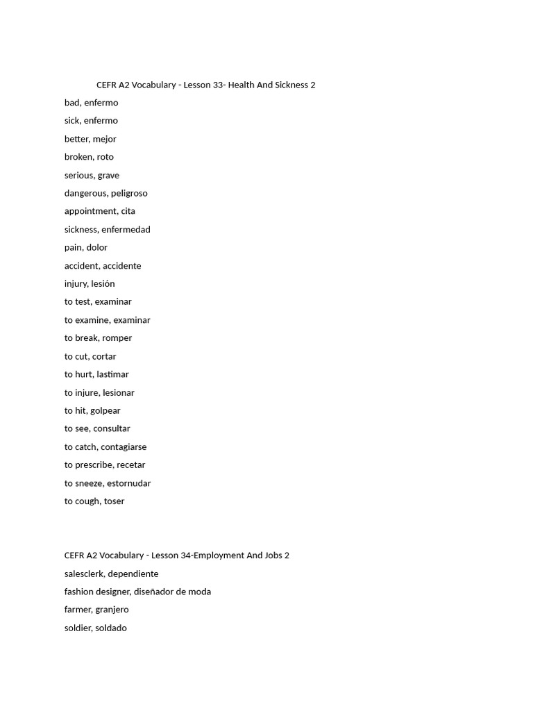 CEFR A2 Vocabulary | PDF