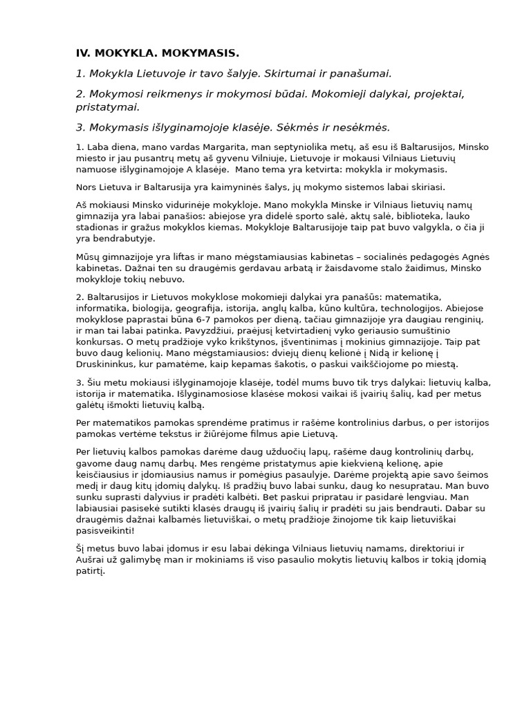 IV. Mokykla. Mokymasis. | PDF