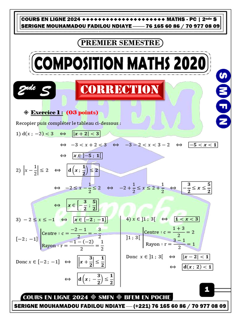 CORRECTION - COMPO - MATHS - 2nde S - 2020 - Copie | PDF