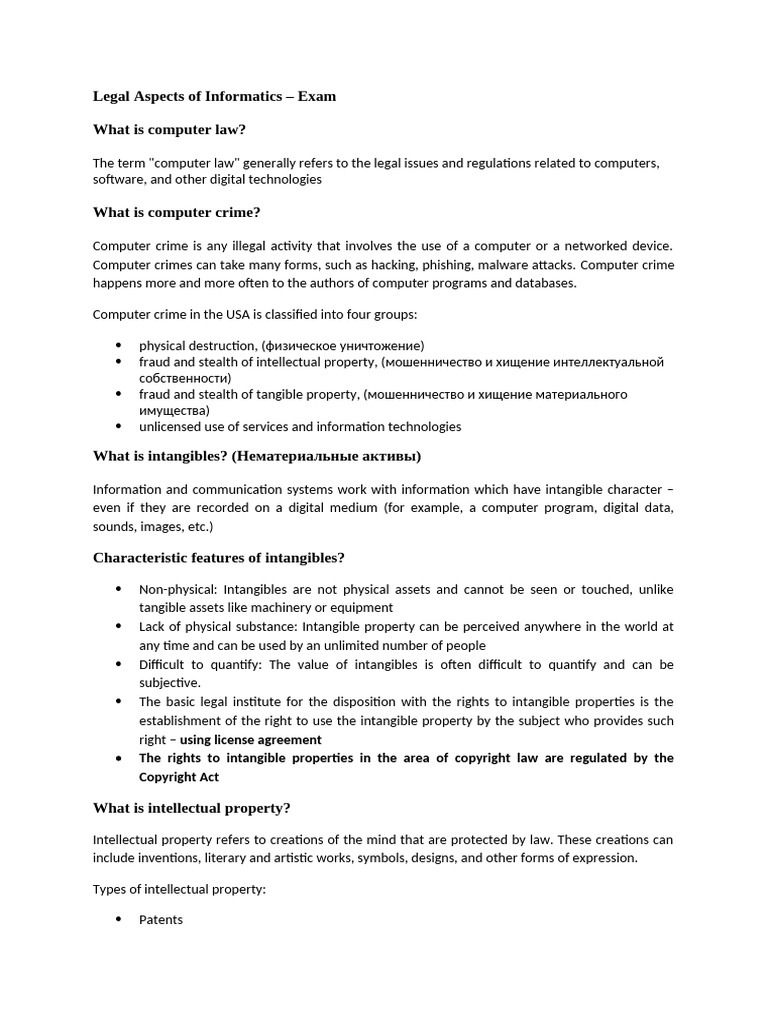 Legal Aspects of Informatics - Exam | PDF