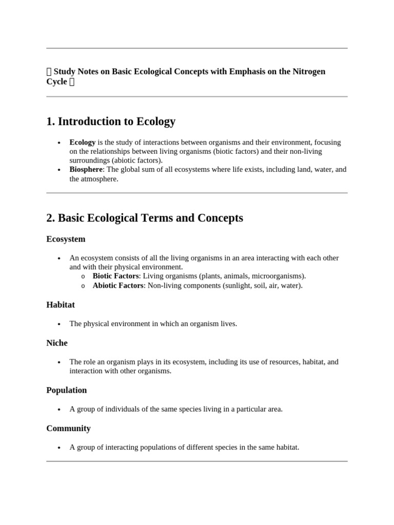 ? Study Notes On Basic Ecological Concepts With Emphasis On The Nitron ...