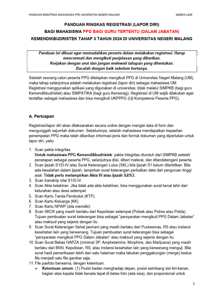 Panduan Registrasi Mahasiswa PPG UM | PDF