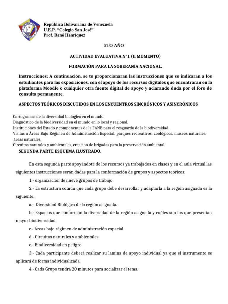 Actividad Evaluativa N°1 FSN 5to Año Ii Momento Rene Henriquez | PDF