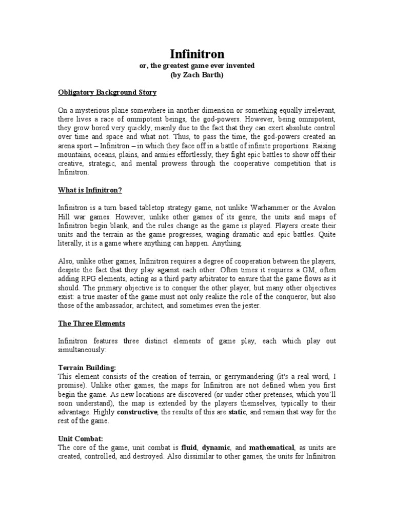 Infinitron: The Greatest Game Ever Invented | PDF | Randomness | Time