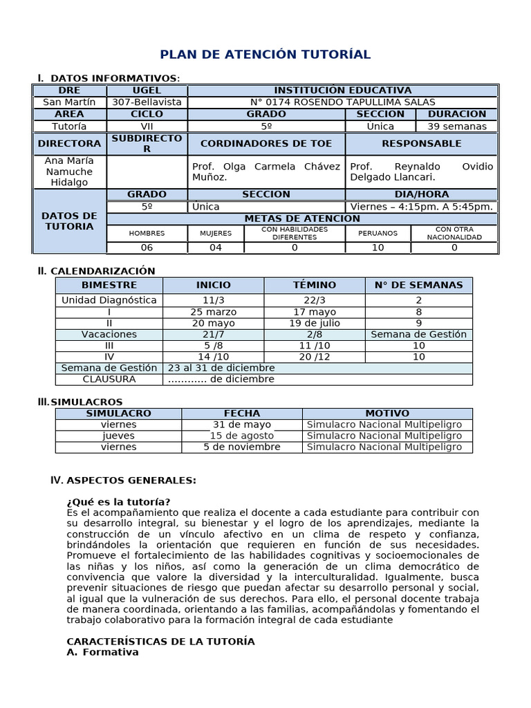 Plan de Tutoríal - Vi Ciclo - 2024 | PDF