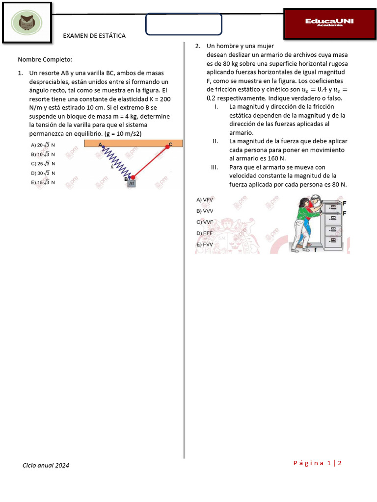 Examen Estática | PDF