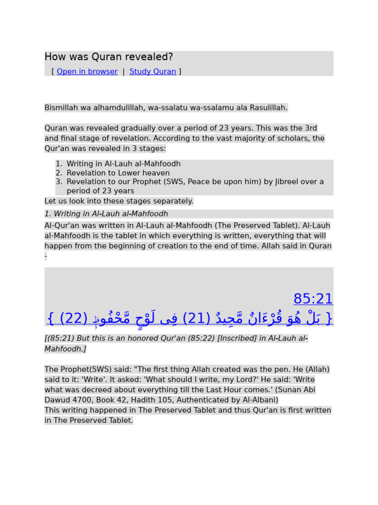 Revelation of Qur'an | PDF