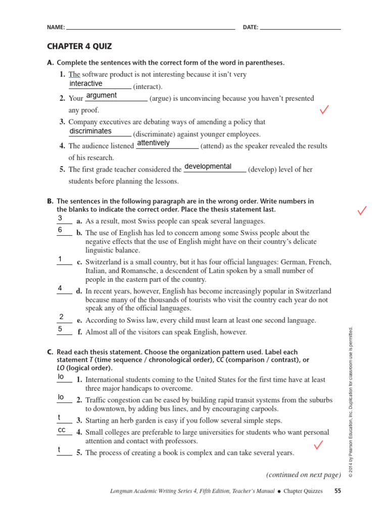 Longman Academic Writing Series 4 (Chapter 4 Quiz) | PDF