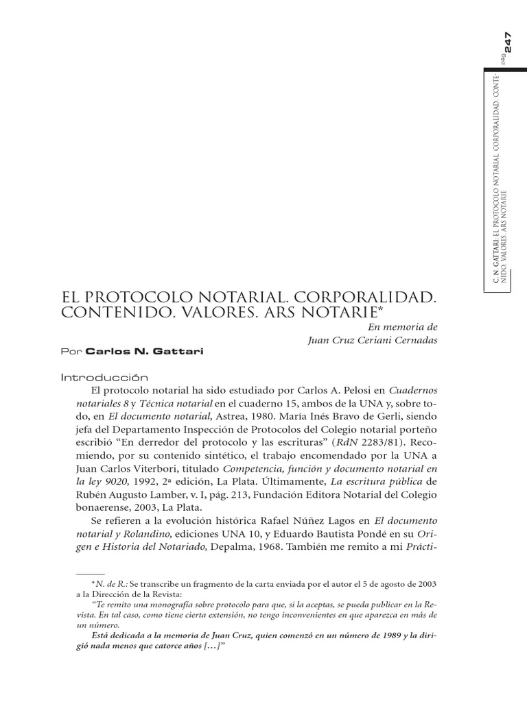 El Protocolo Notarial. Corporalidad. Contenido. Valores. Ars Notarie | PDF