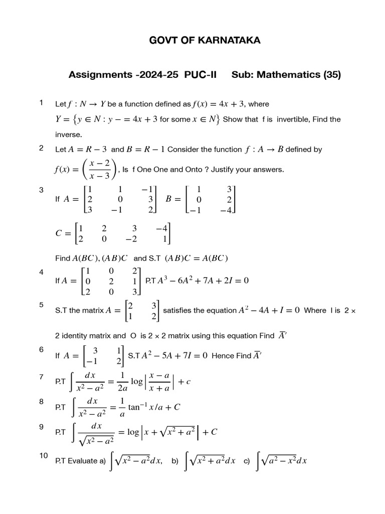 II PUC Assignment - 1 | PDF