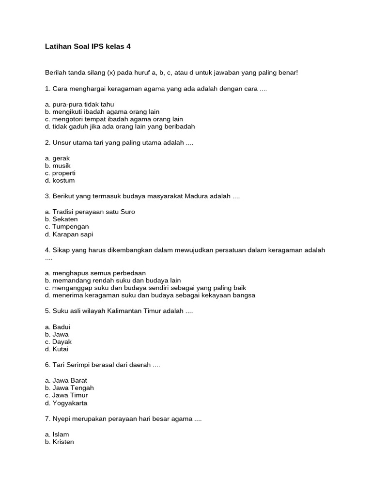 Latihan Soal IPS Kelas 4 | PDF