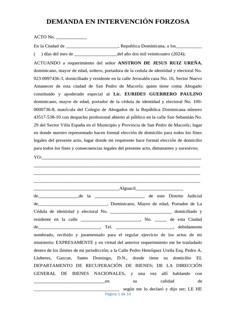 Demanda en Intervencion Forzosa Recuperacion de Bienes Nacionales | PDF ...