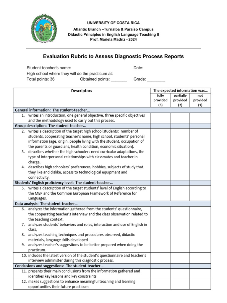 Rubric to assess diagnostic process reports | PDF