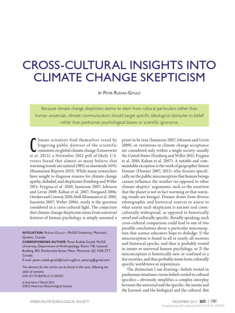 Rudiak-Gould - Cross-Cultural Insights Into Climate Change Skepticism | PDF
