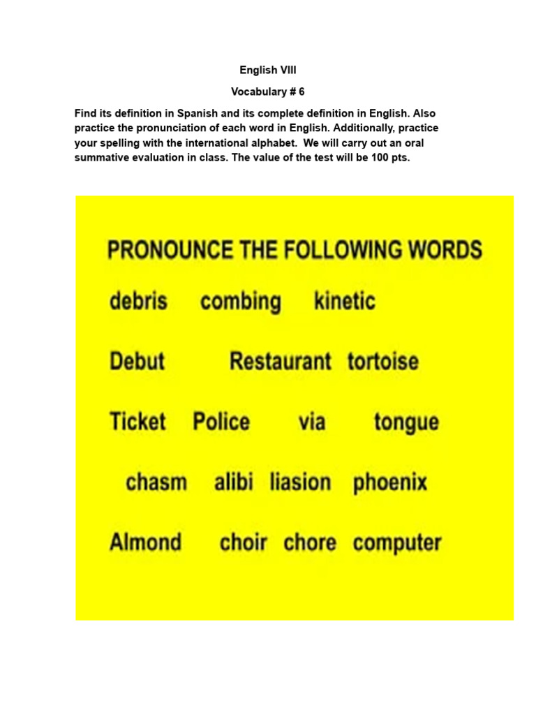 English VIII Class Activity Vocabulary #6B 2024-3 | PDF