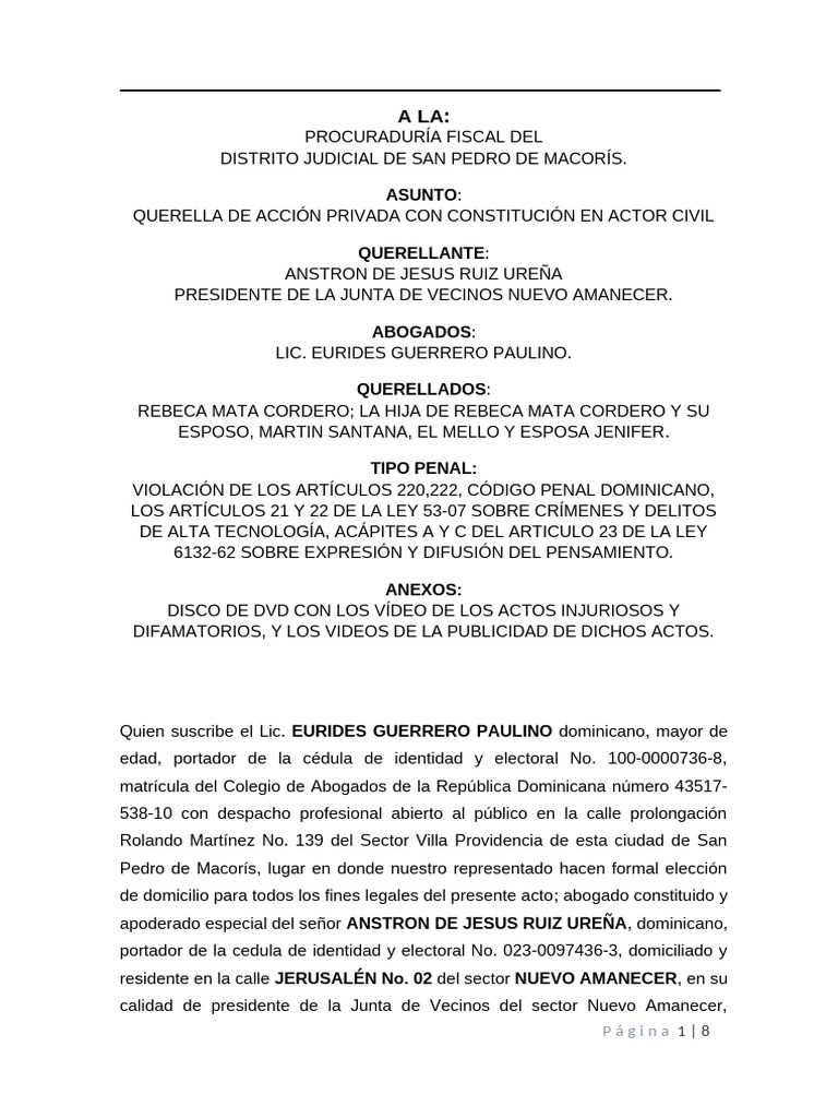 Querella de Acción Privada en San Pedro | PDF | Queja | Derecho