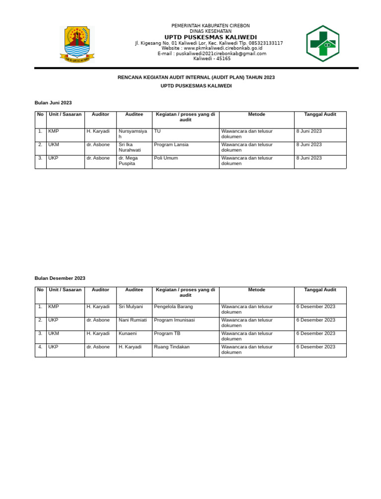 1.6.3.b.2 RENCANA AUDIT INTERNAL 2023 | PDF
