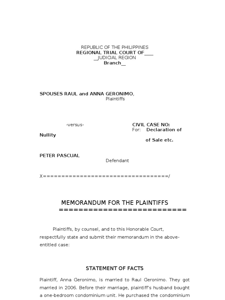 Sample Memorandum | Offer And Acceptance | Community Property