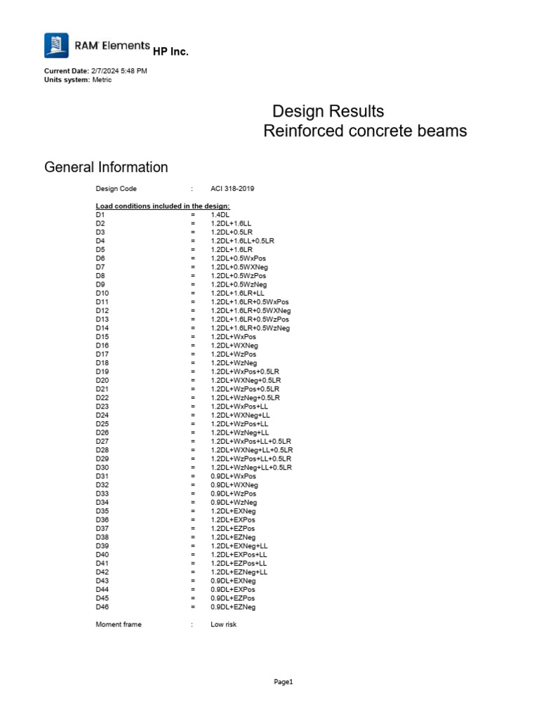 Design Results Reinforced Concrete Beams: General Information | PDF