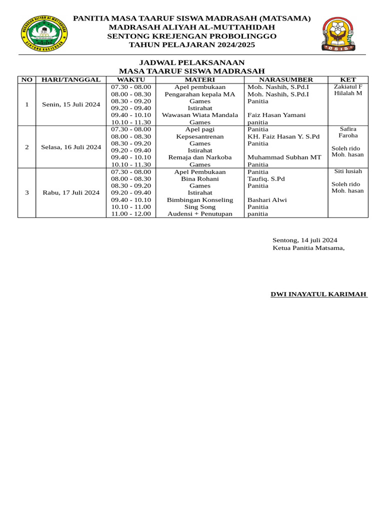 Jadwal Matsama 2024 | PDF