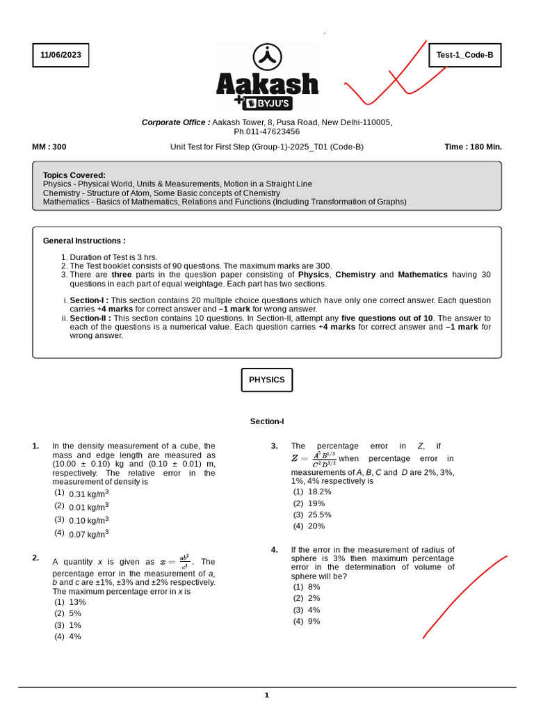 Unit Test For First Step (Group 1) 2025 - T01 (Code B) Q | PDF