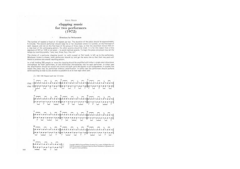 Clapping Music, Steve Reich (2 Performers) 1 | PDF