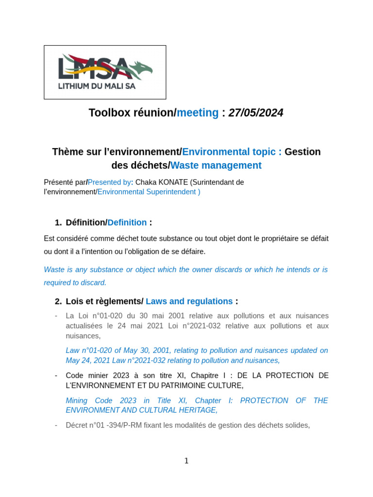 Toolbox Meeting | PDF