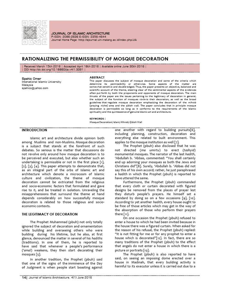 Rationalizing The Permissibility of Mosque Decorat | PDF