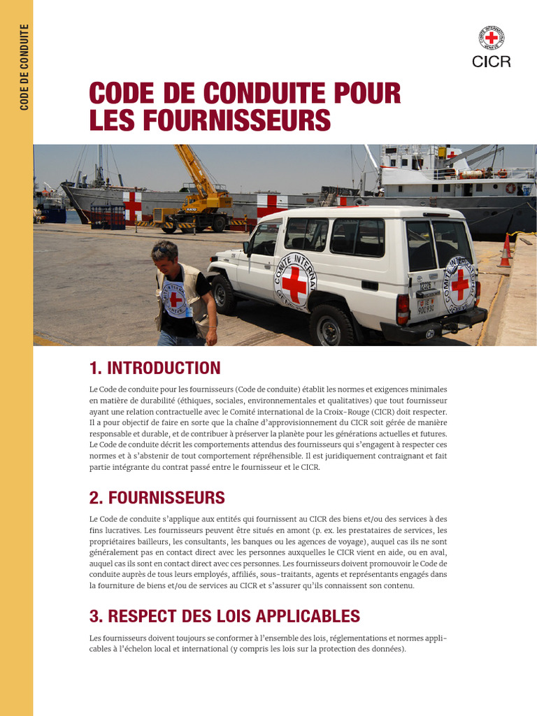 Code de Conduite des Fournisseurs CICR | PDF
