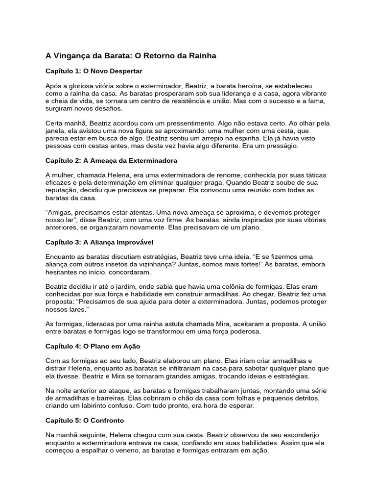 A História de Beatriz, A Barata Rainha, e Helena, A Exterminadora ...
