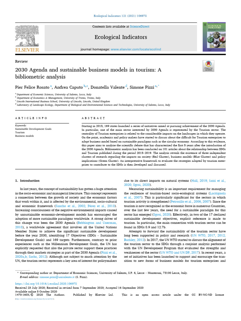 2030 Agenda sustainable business models in tourism | PDF