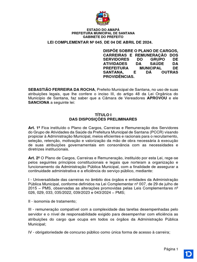 Lei Comp 045 PCCR Saude | PDF