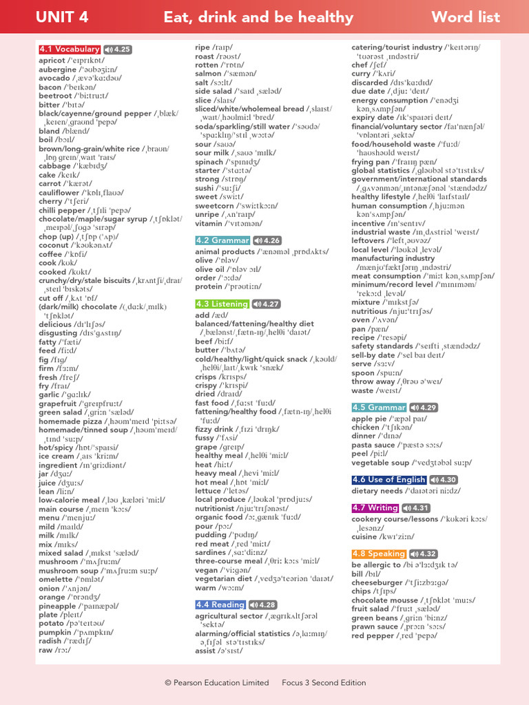 Focus3 Unit 4 Wordlist | PDF