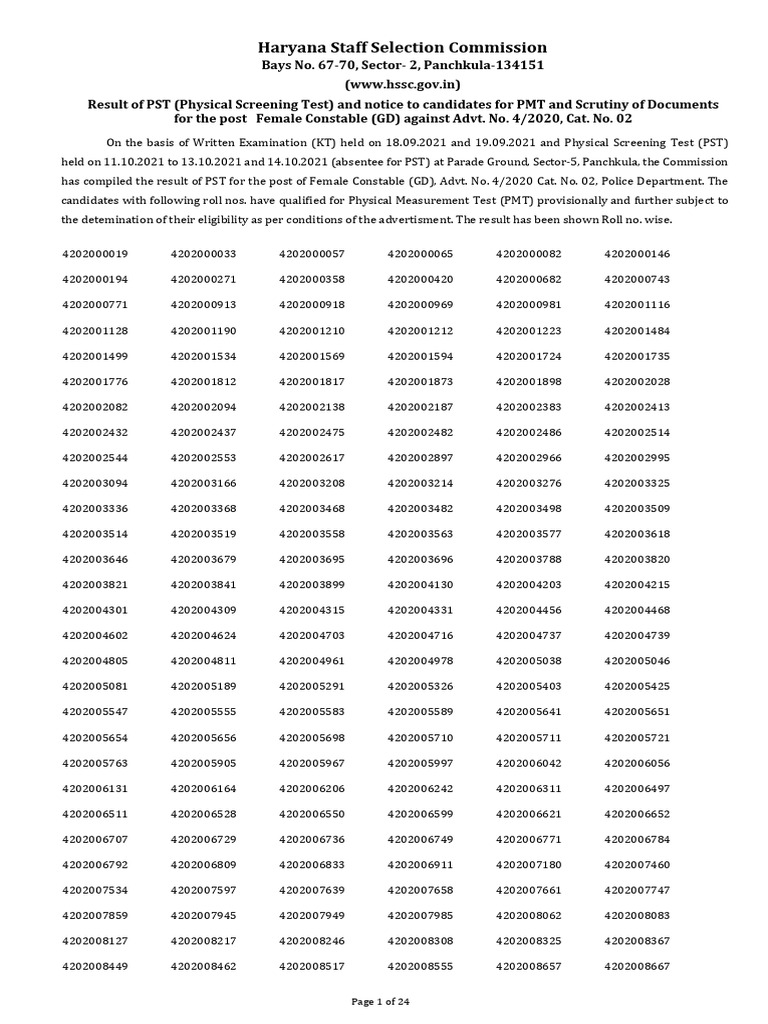 Shortlisted PMT Female Constable 42020 | PDF