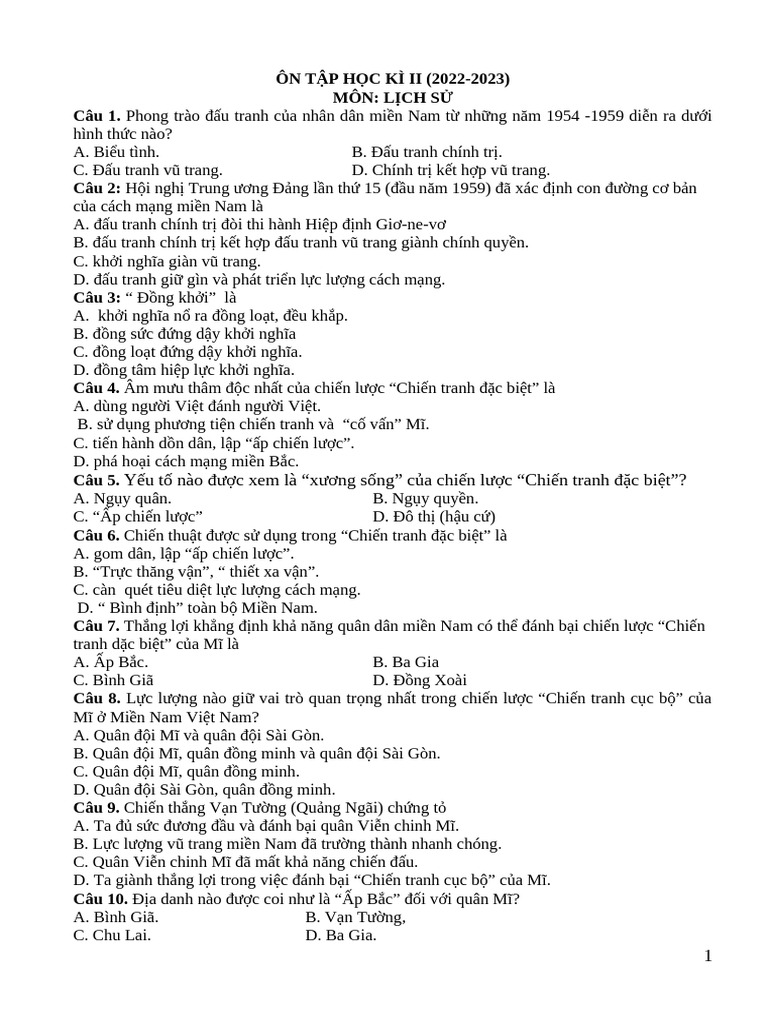 Ôn Tập Hkii (2022-2023) | PDF