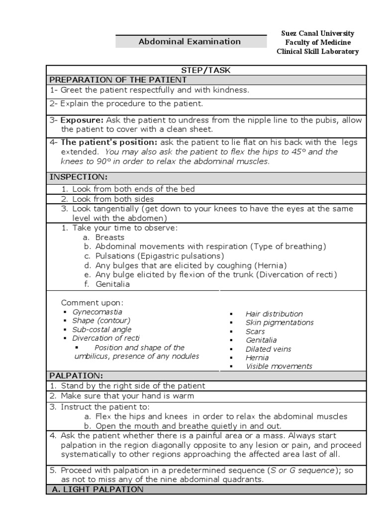 Abdomenal Exam Handout | PDF | Abdomen | Human Anatomy