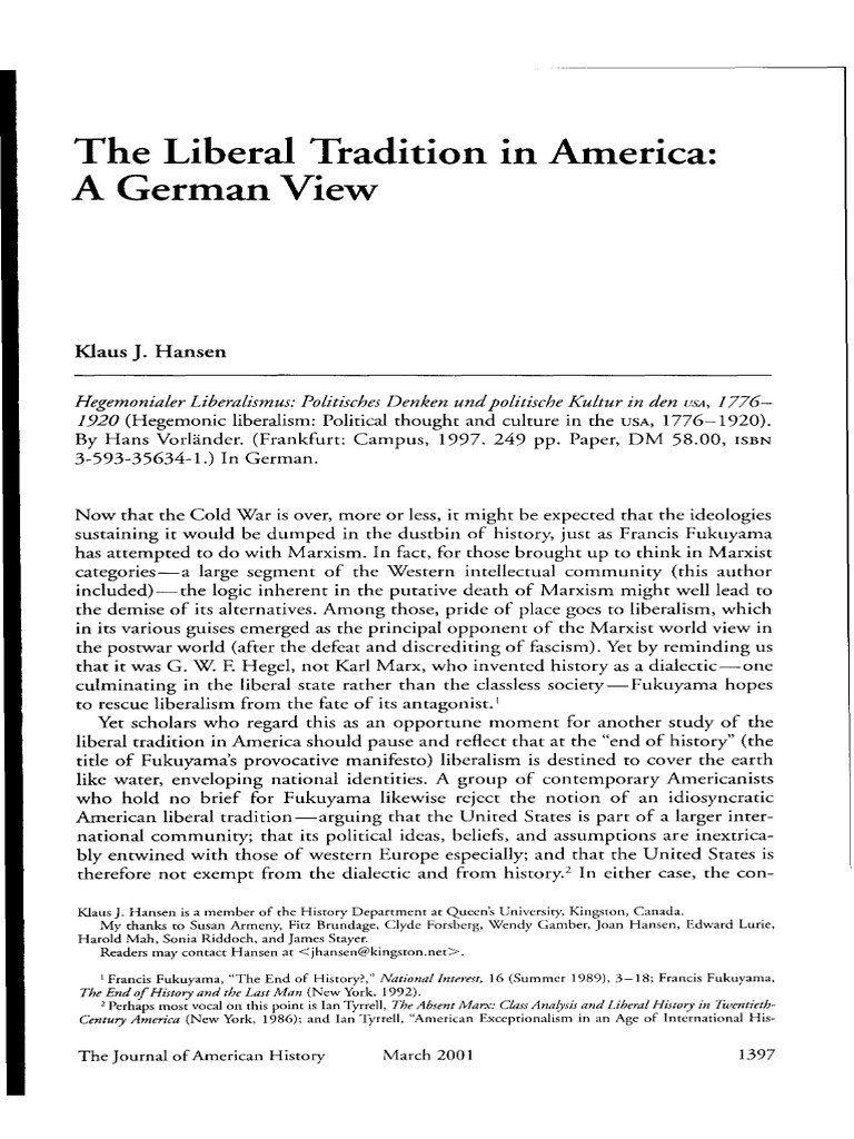 The Liberal Tradition in America: A German View | PDF