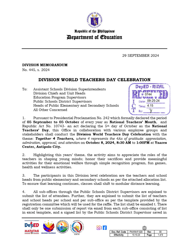 World Teachers Day Celebration 2024 | PDF