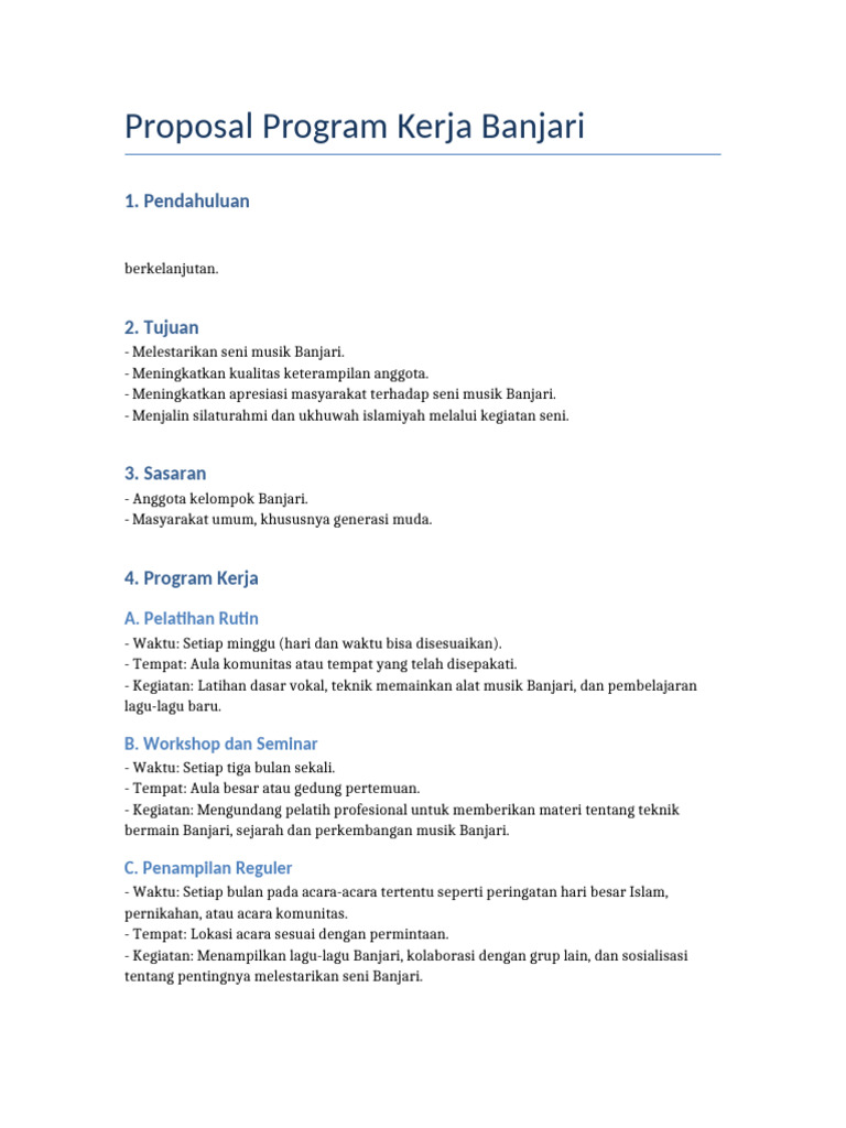 Proposal Program Kerja Banjari | PDF