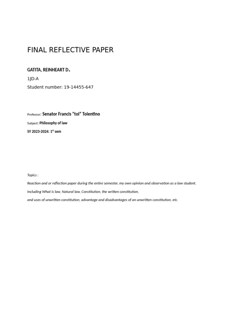 PHILAW - Final Reflective Paper | PDF